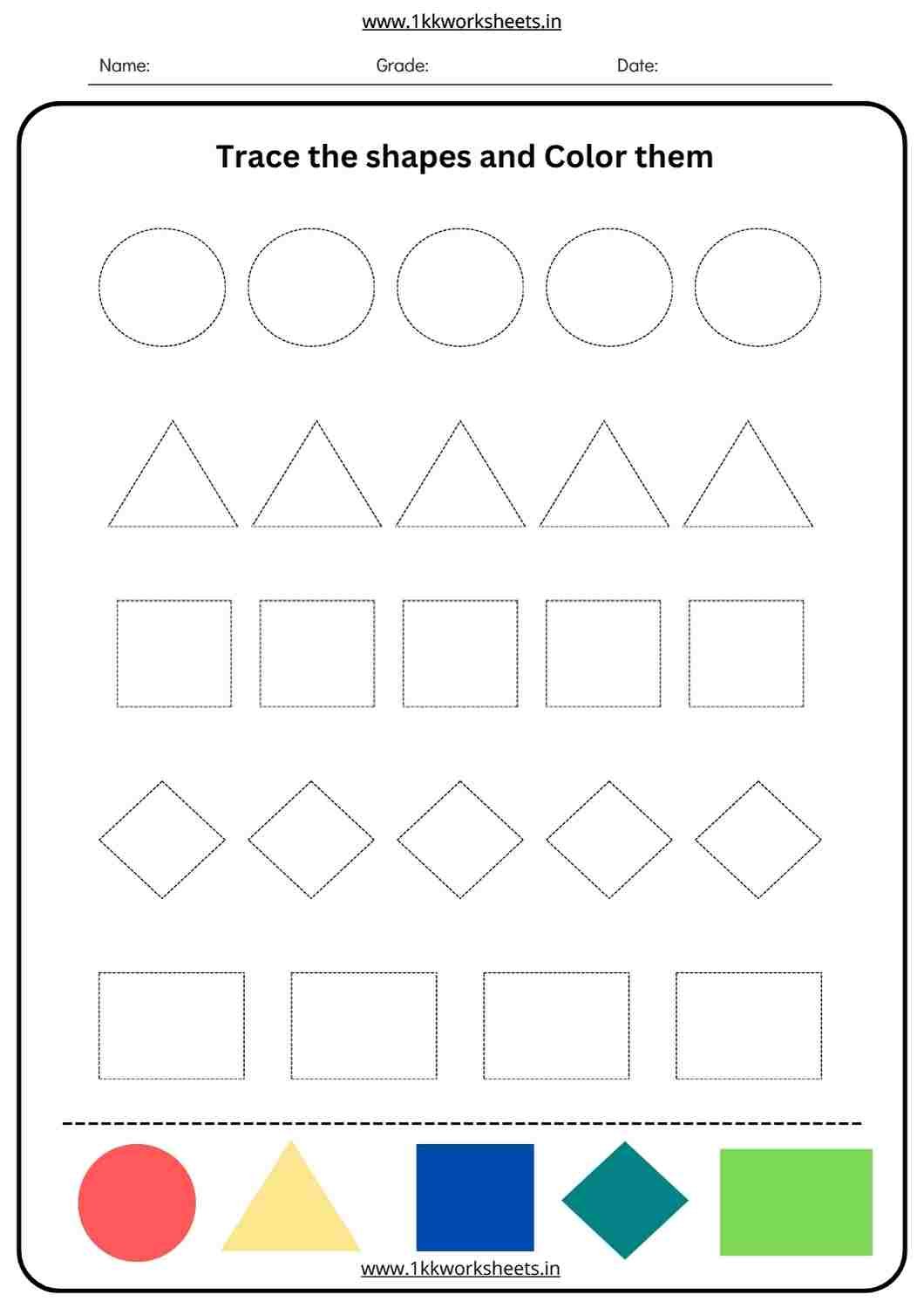 Worksheets on Shapes Trace, Color | Set - 1 - 1k WorkSheets
