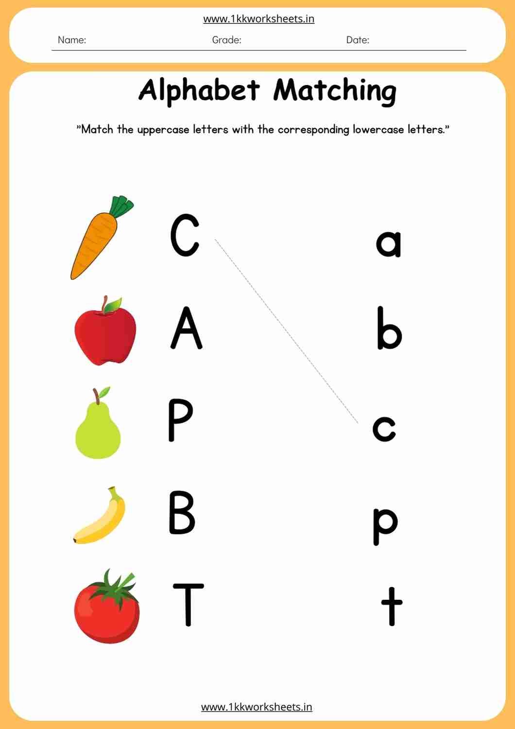 English Alphabet Matching | Set - 1 - 1k WorkSheets