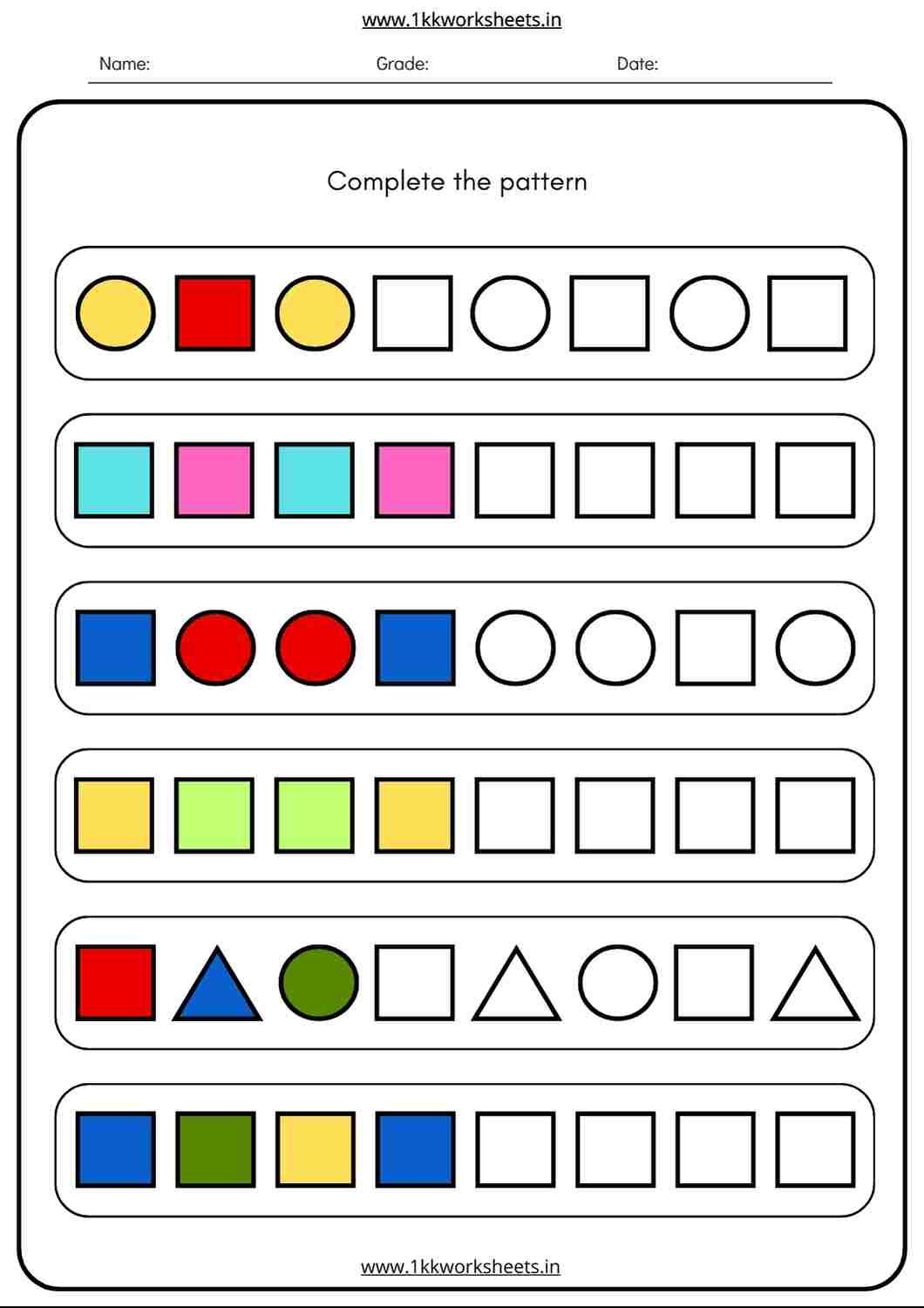 Worksheets on Shapes Trace, Color | Set - 1 - 1k WorkSheets