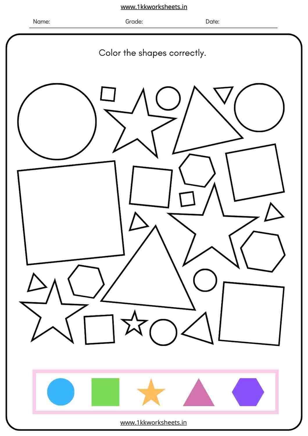 Worksheets on Shapes Trace, Color | Set - 1 - 1k WorkSheets